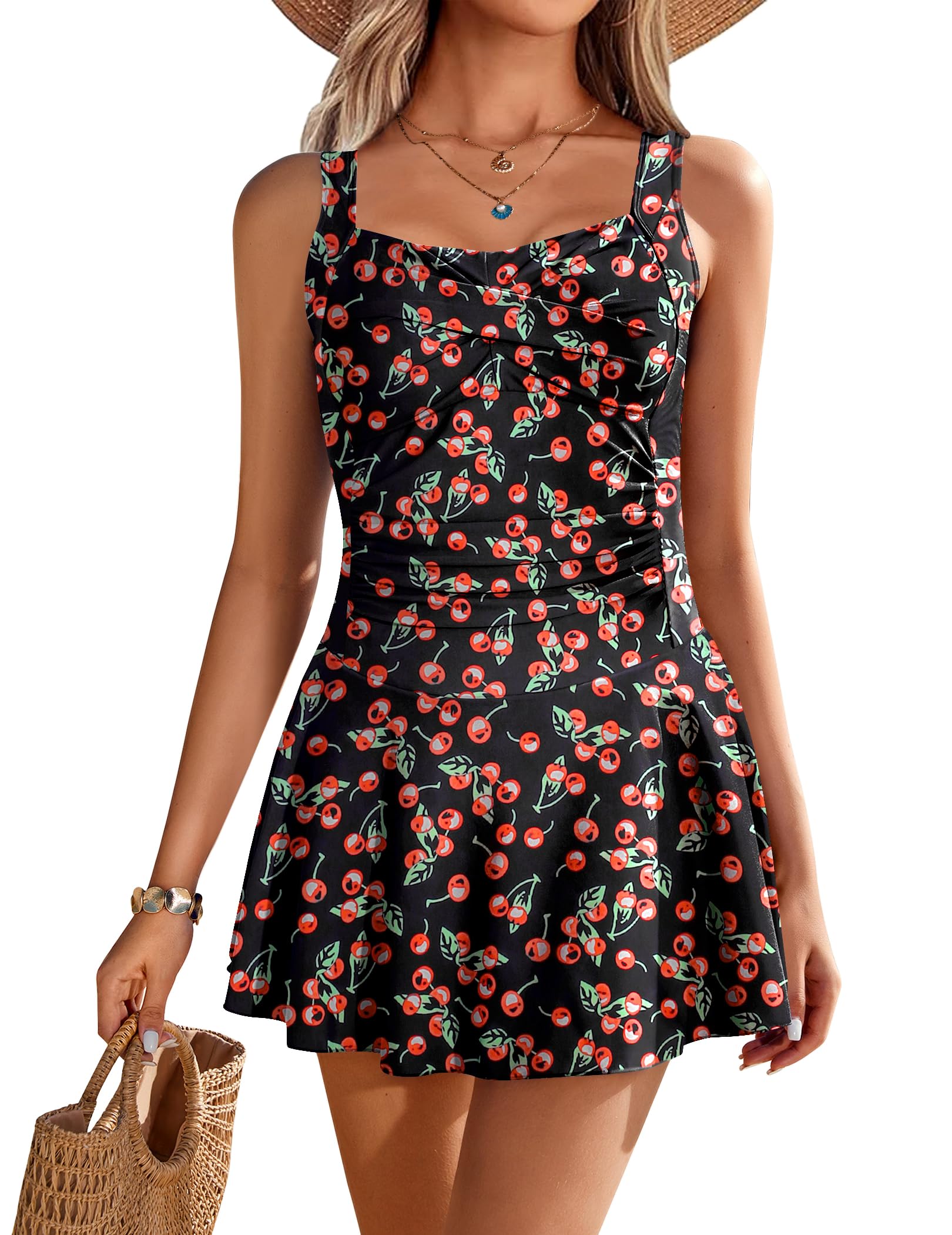 Ekouaer Swim Dress One Piece Bathing Suit Skirted Swimsuits for Women ...