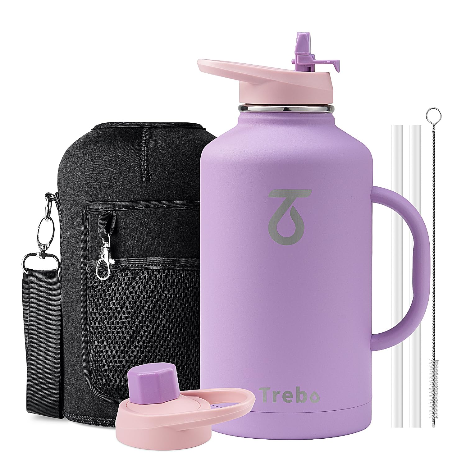 Trebo Half Gallon Water Bottle Insulated with Handle,64 oz Double Wall ...