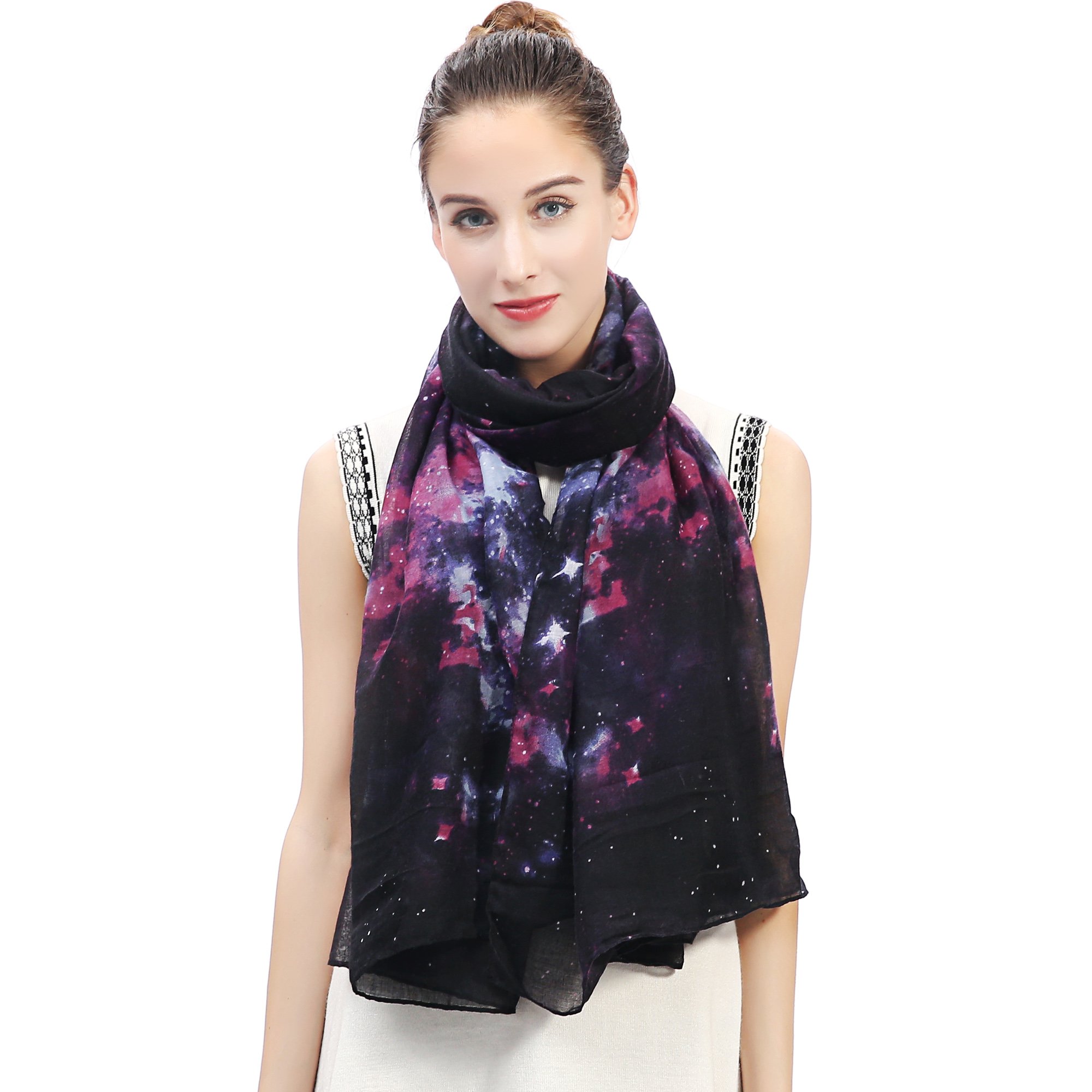 Lina & Lily Galaxy Starry Sky Print Women's Large Scarf Lightweight ...