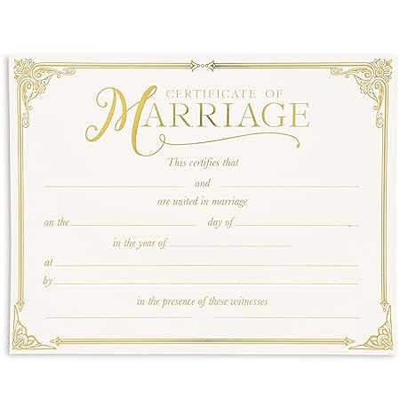 Elegant Marriage Certificate with Gold Foil (11 x 8.5 in, 48 Pack ...
