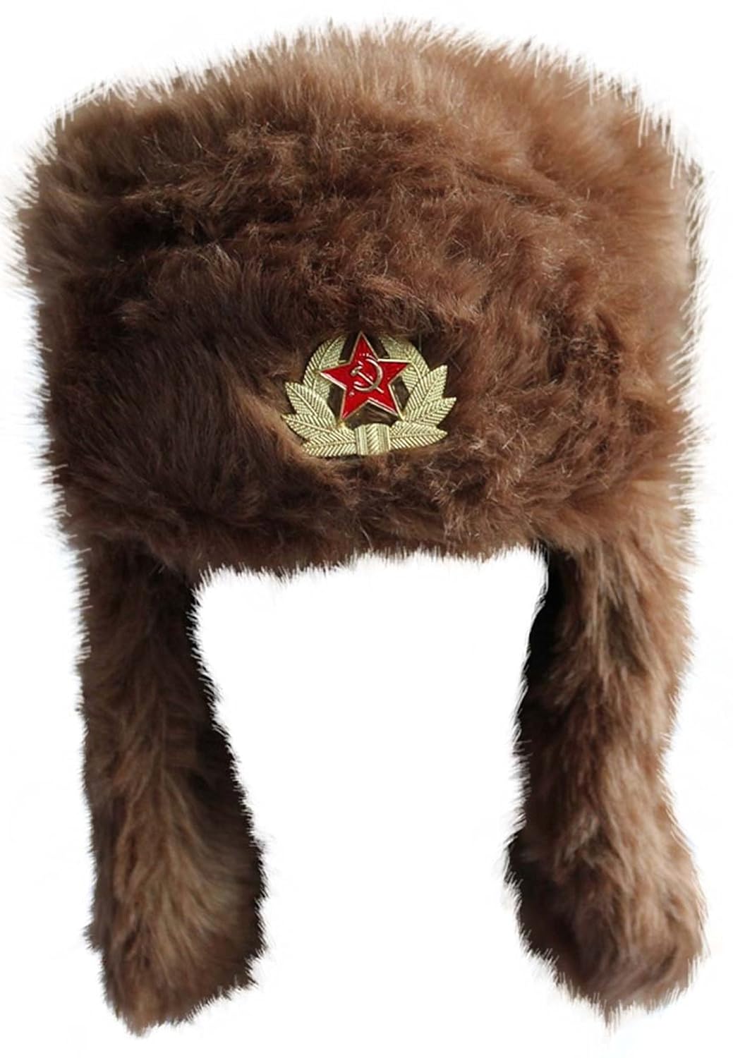 Black Faux Fur Russian Ushanka Hat 59cm Trapper Hat Removable Soviet