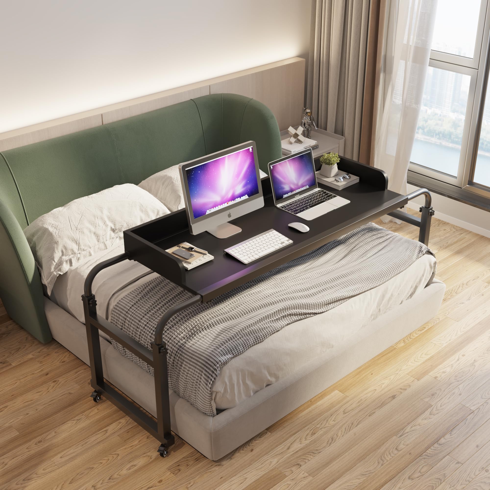 Overbed Table with Wheels Overbed Desk Over Bed Desk King Queen Bed ...