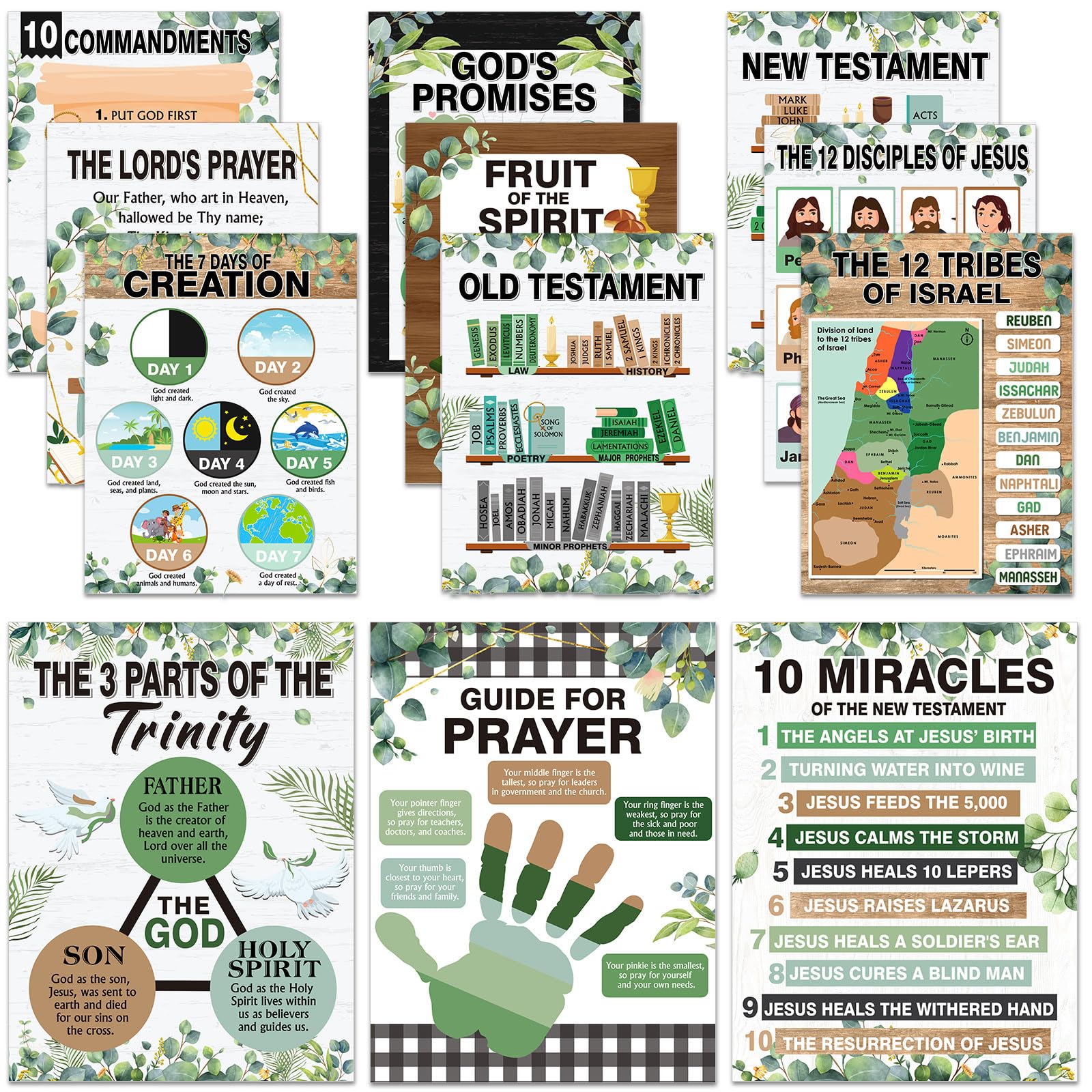Pajean Bible Posters for Classroom Sunday School Wall Decor Greenery ...