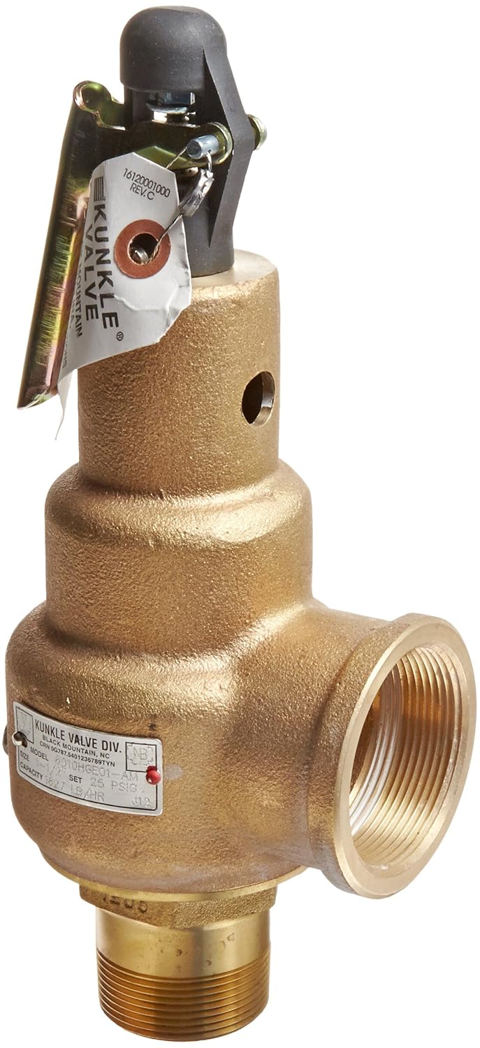 Kunkle 6010HGE01-AM0025 Bronze ASME Safety Relief Valve for Steam, EPR Soft Seat, 25 Preset ...