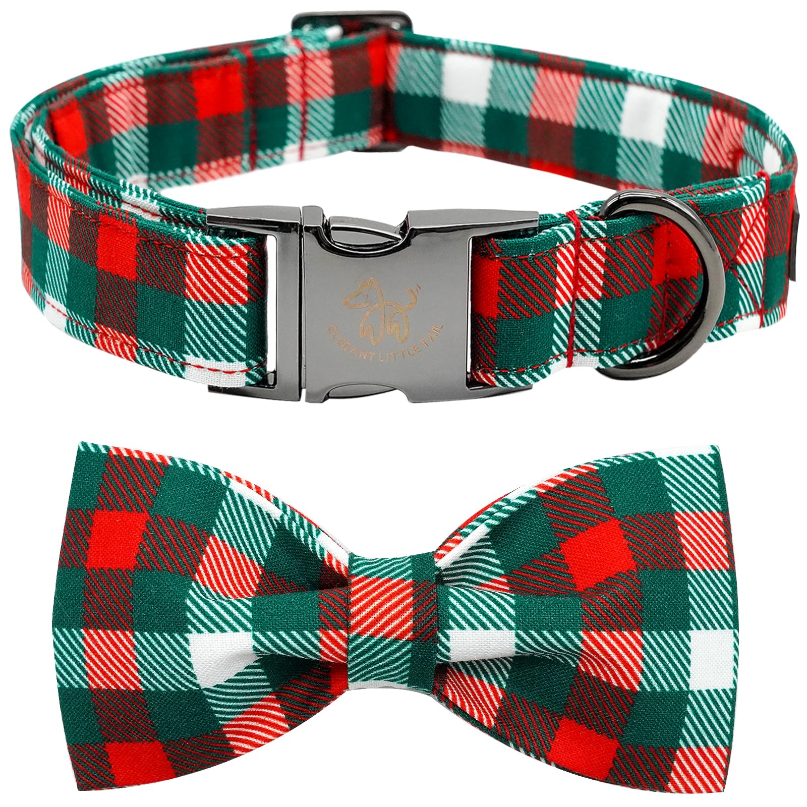 Elegant little tail Dog Collar with Bow - Christmas Plaid Dog Collar ...