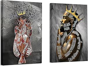 Amazon.com: 2PCS Large Black King and Queen Wall Art Black Couple African American Men Portrait ...
