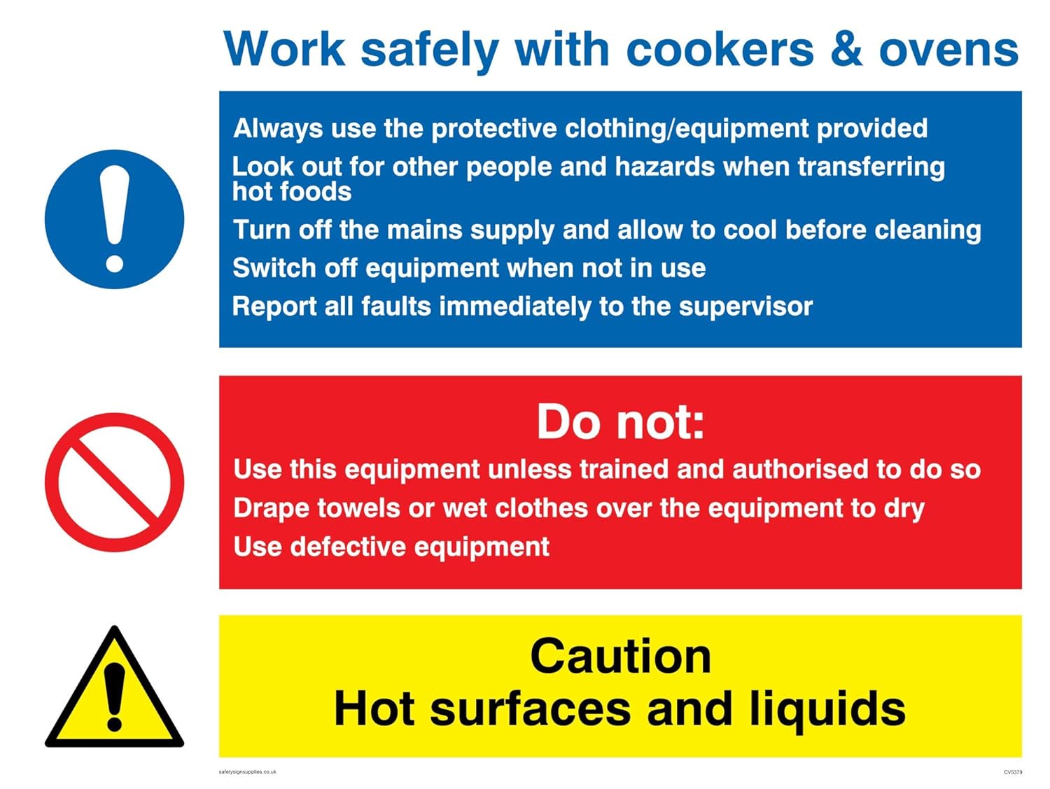 Viking Signs CV5379-A3L-AC Work Safely With Cookers And Oven Sign, 3 mm ...
