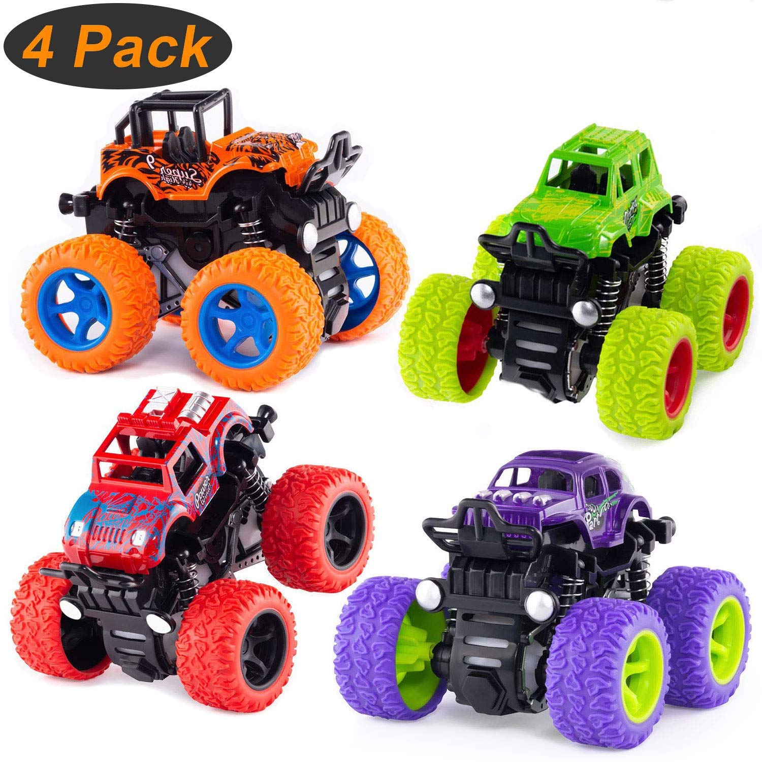 Monster Truck Toys, Toddler Toys Pull Back Cars, 4-Pack Pull Back ...