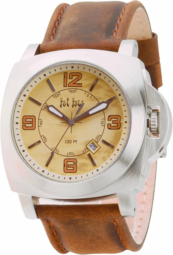 Fat Face Mens vintage dial brown leather strap watch : Amazon.co.uk ...