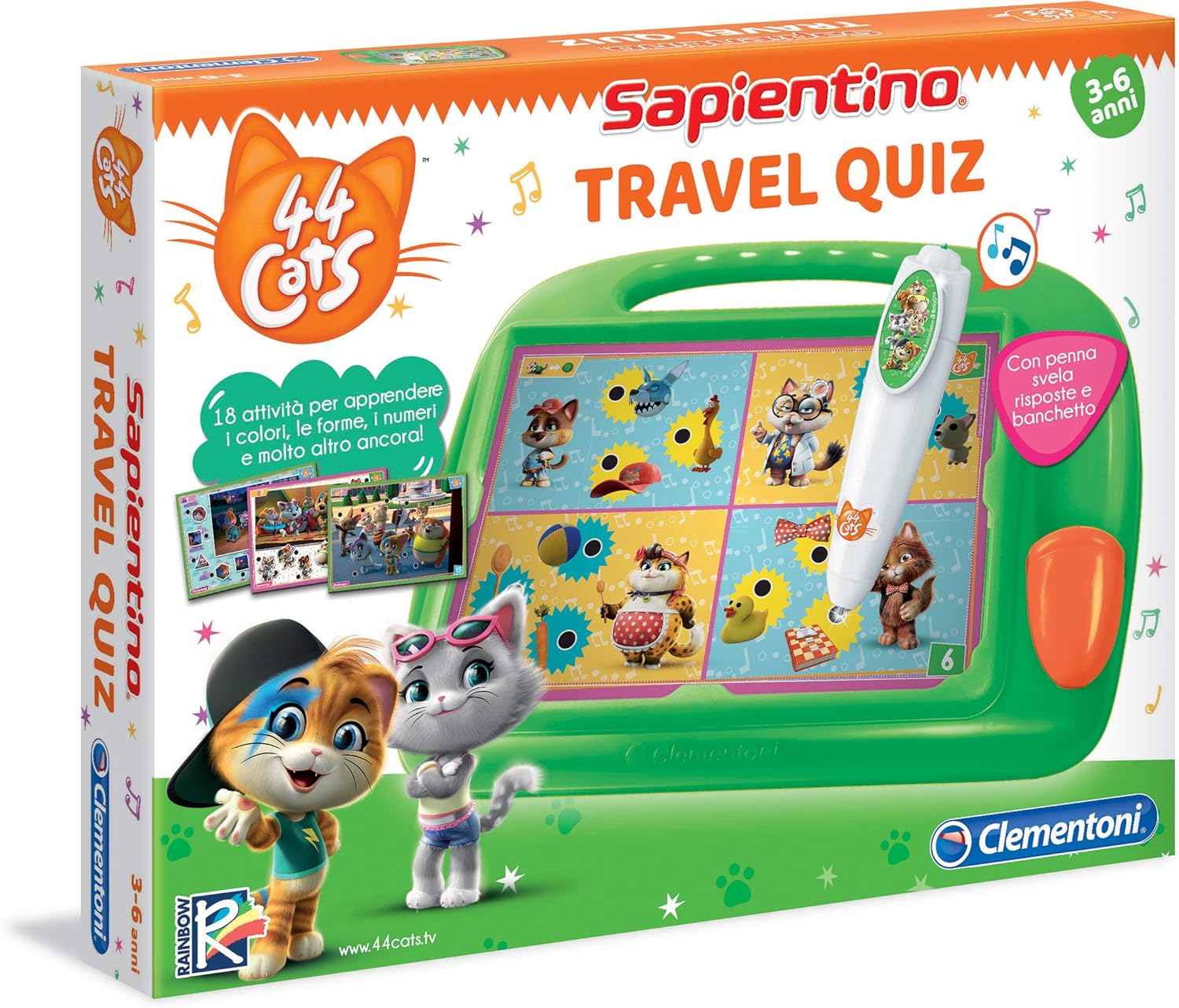 Clementoni – 16197 – Sapientino Travel Quiz – 44 Cats, Multi-Colour ...