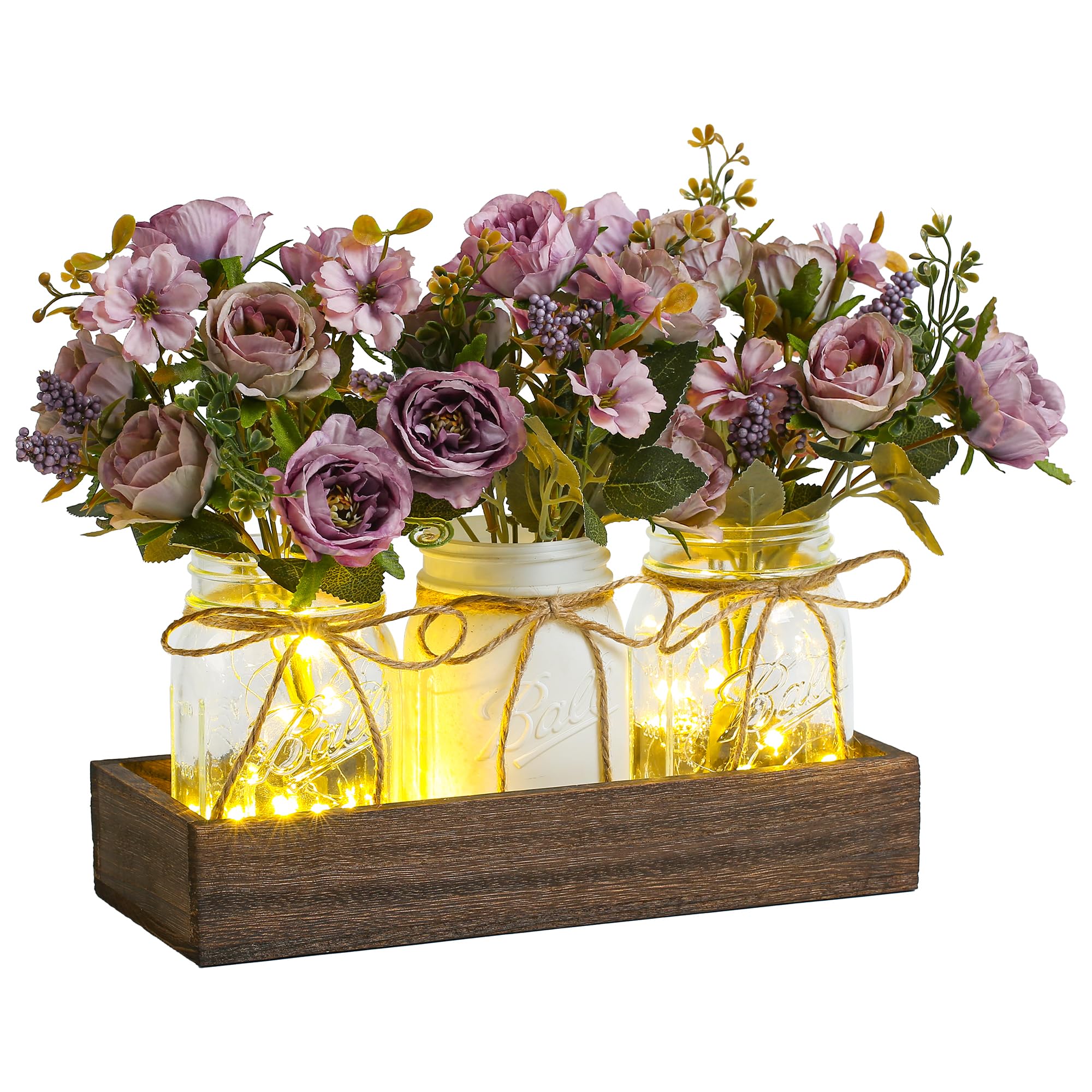 DUOER 3 Pcs Mason Jar Centerpiece Table Decorations for Dining Table ...