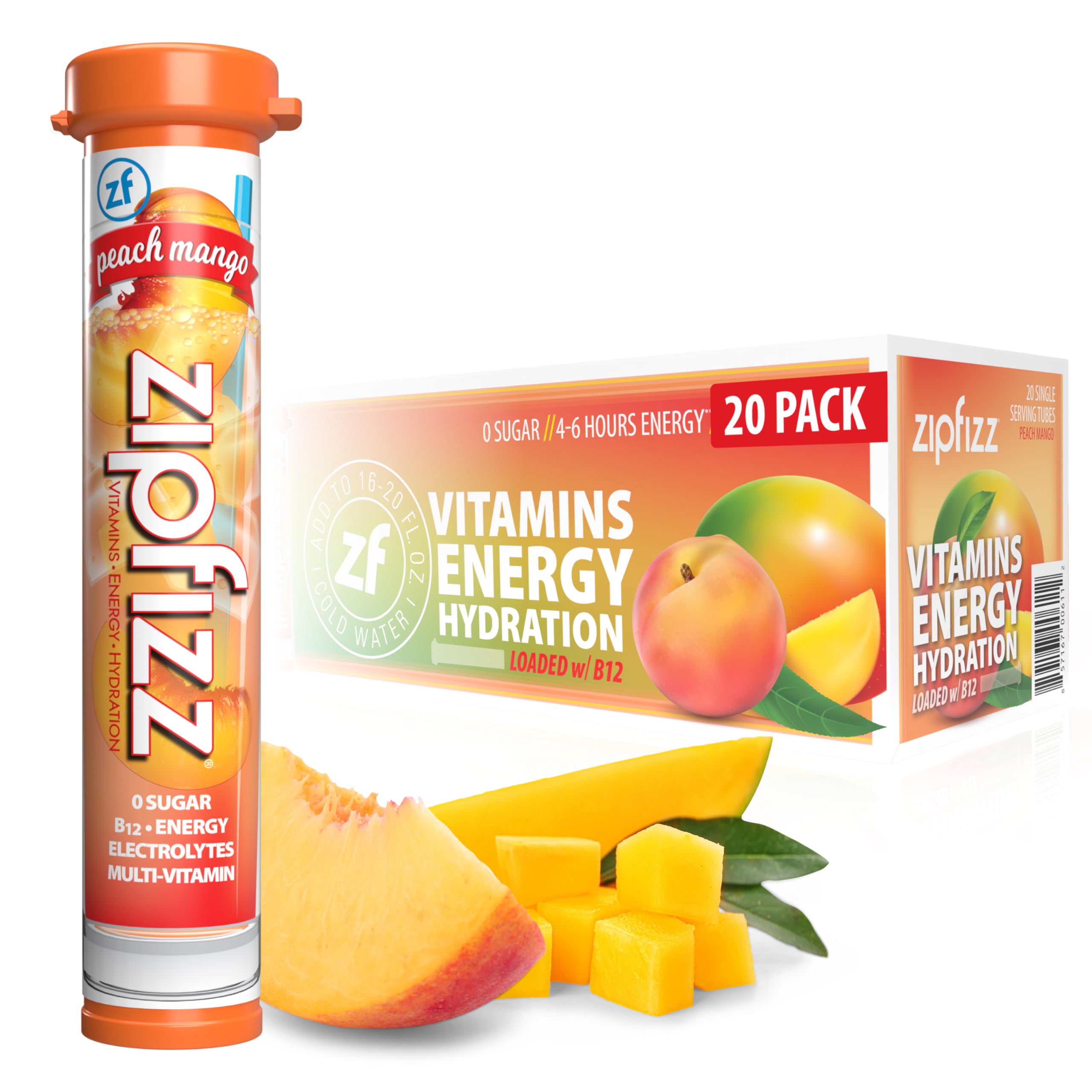 Zipfizz Daily Energy Drink Powder, Peach Mango, 20 Pack | 3-in-1 ...
