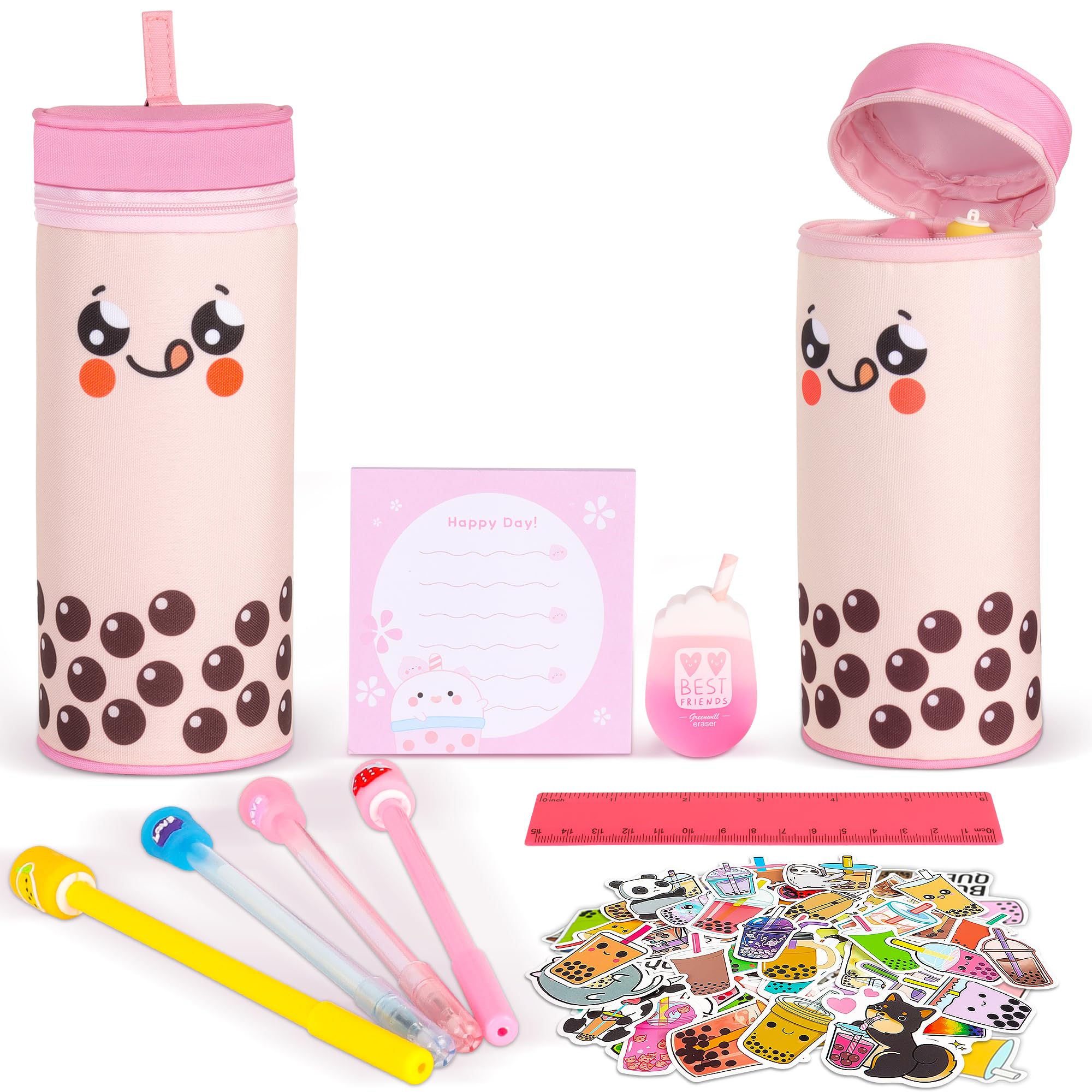 Primo Lines Cylindrical Boba Tea Kawaii Pencil Case Holder 61 PCS Pink ...