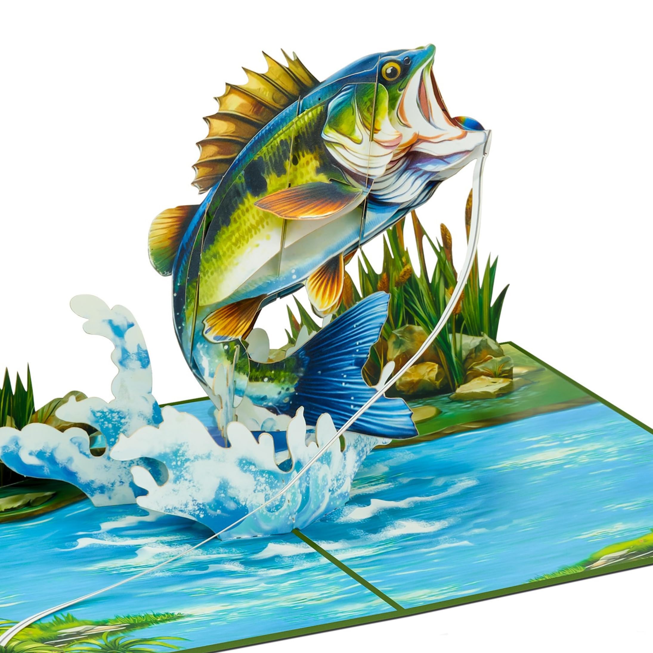 POPWOW Fishing Pop Up Card, Largemouth Bass, Fishing Basket, 3D ...