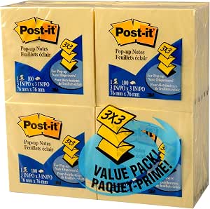 3M Post-it notas acordeón pop-up de 7.62cm x 7.62 cm, color amarillo ...