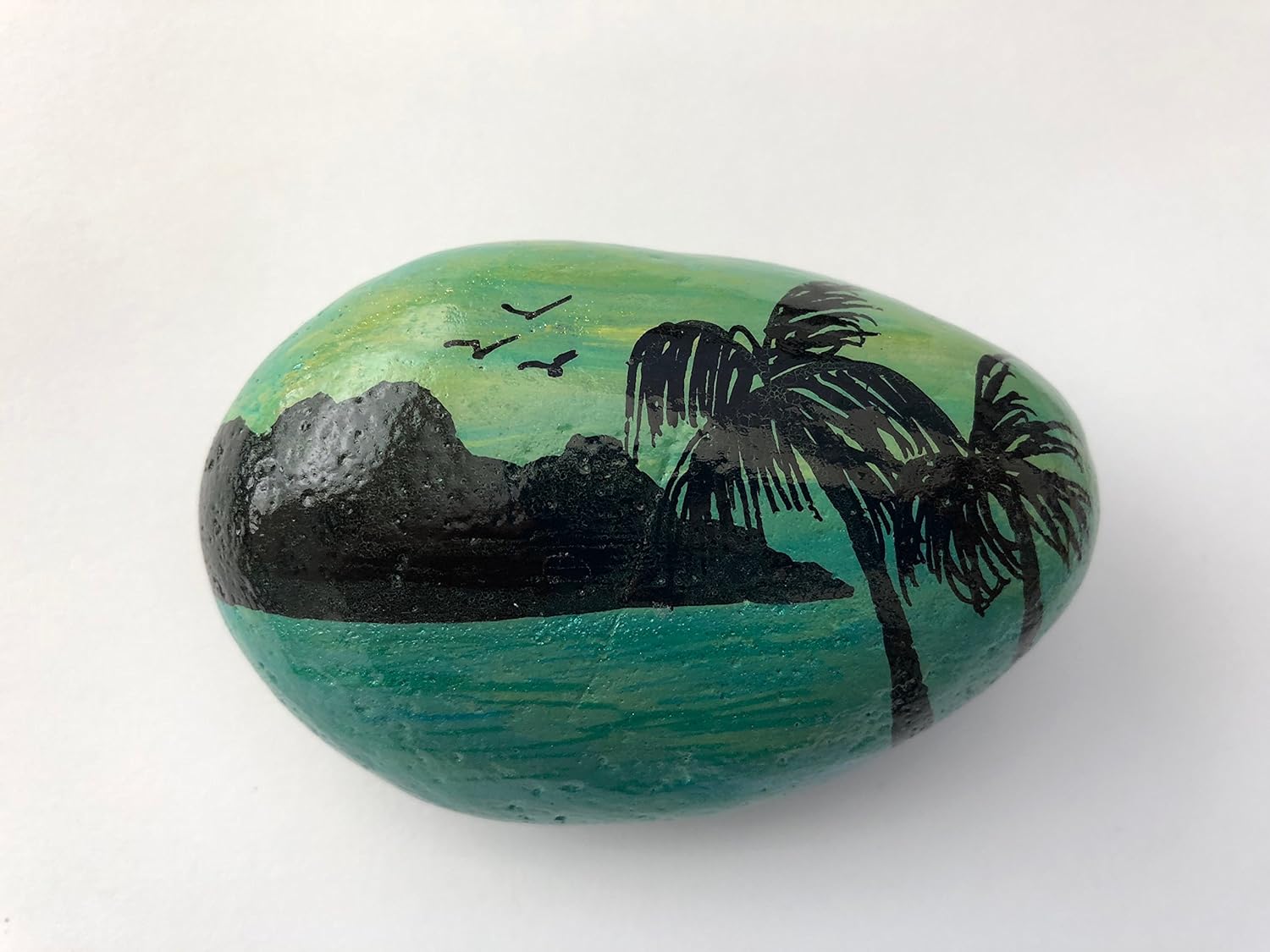 Amazon.com: Tropical Sunset Green Design Hand-Painted Rock: Handmade