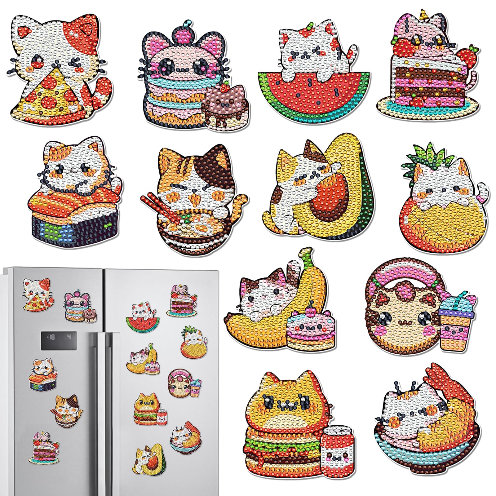 INCOK Cat Diamond Art Magnets Refrigerator - 12 PCS DIY Diamond ...