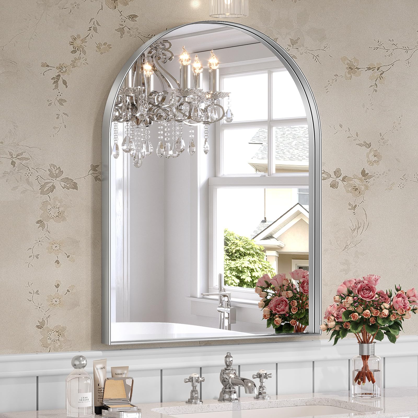 Mestikits 24x32 Inch Silver Arched Mirror, Arched Mirror for Bathroom ...