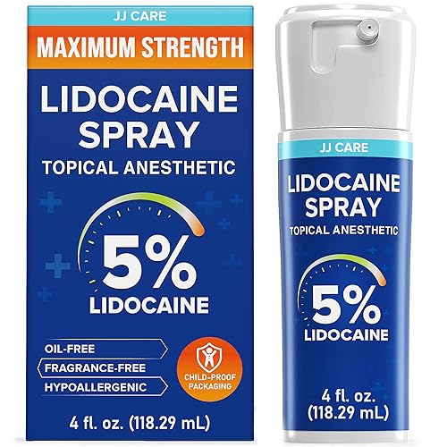JJ CARE Lidocaine Spray 5% (4 fl. oz.), Maximum Strength Numbing Spray ...