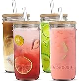Amazon.com: NETANY [ 4 Pack ] Glass Cups Set - 24oz Mason Jar Drinking Glasses w Bamboo Lids ...
