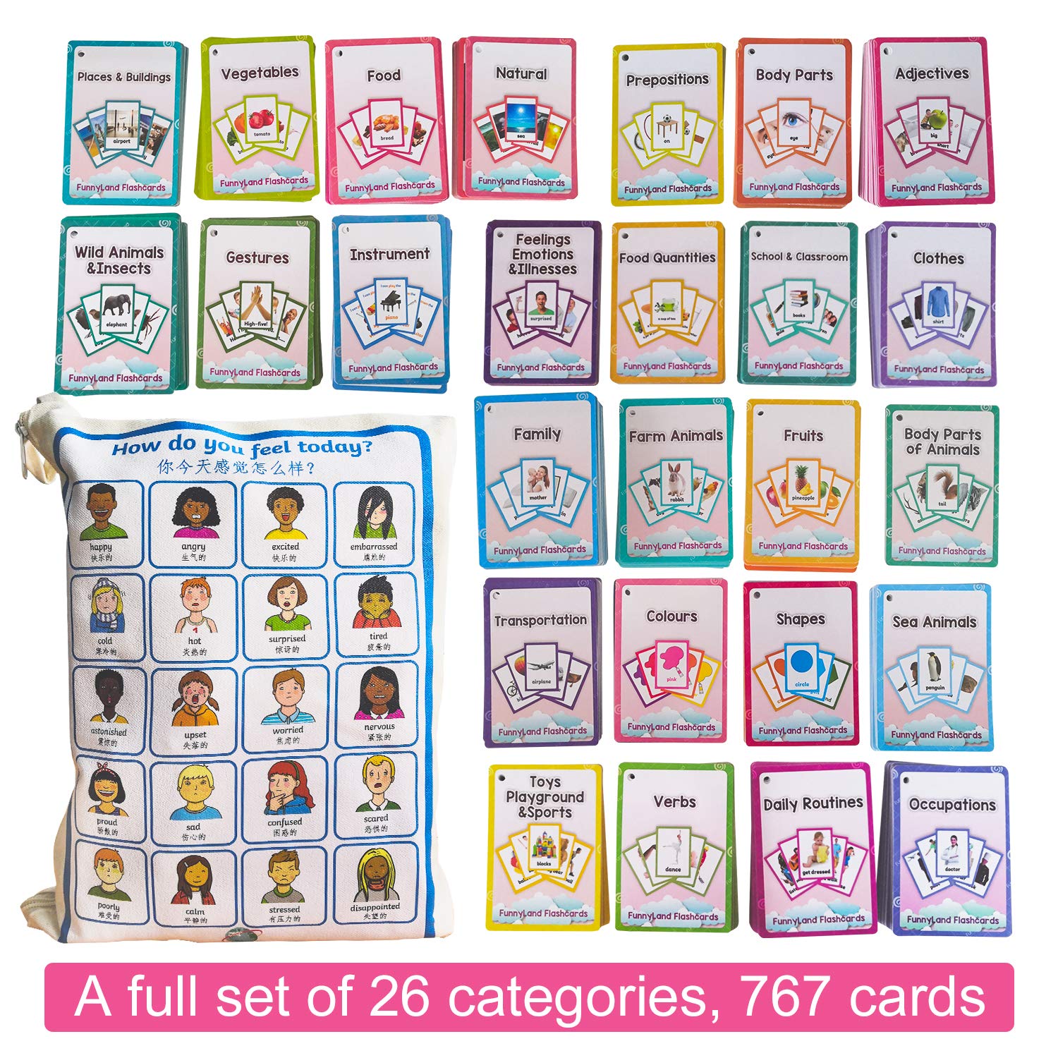 Richardy 26 Categories 767 PCS Kids Montessori English Learing Flash ...