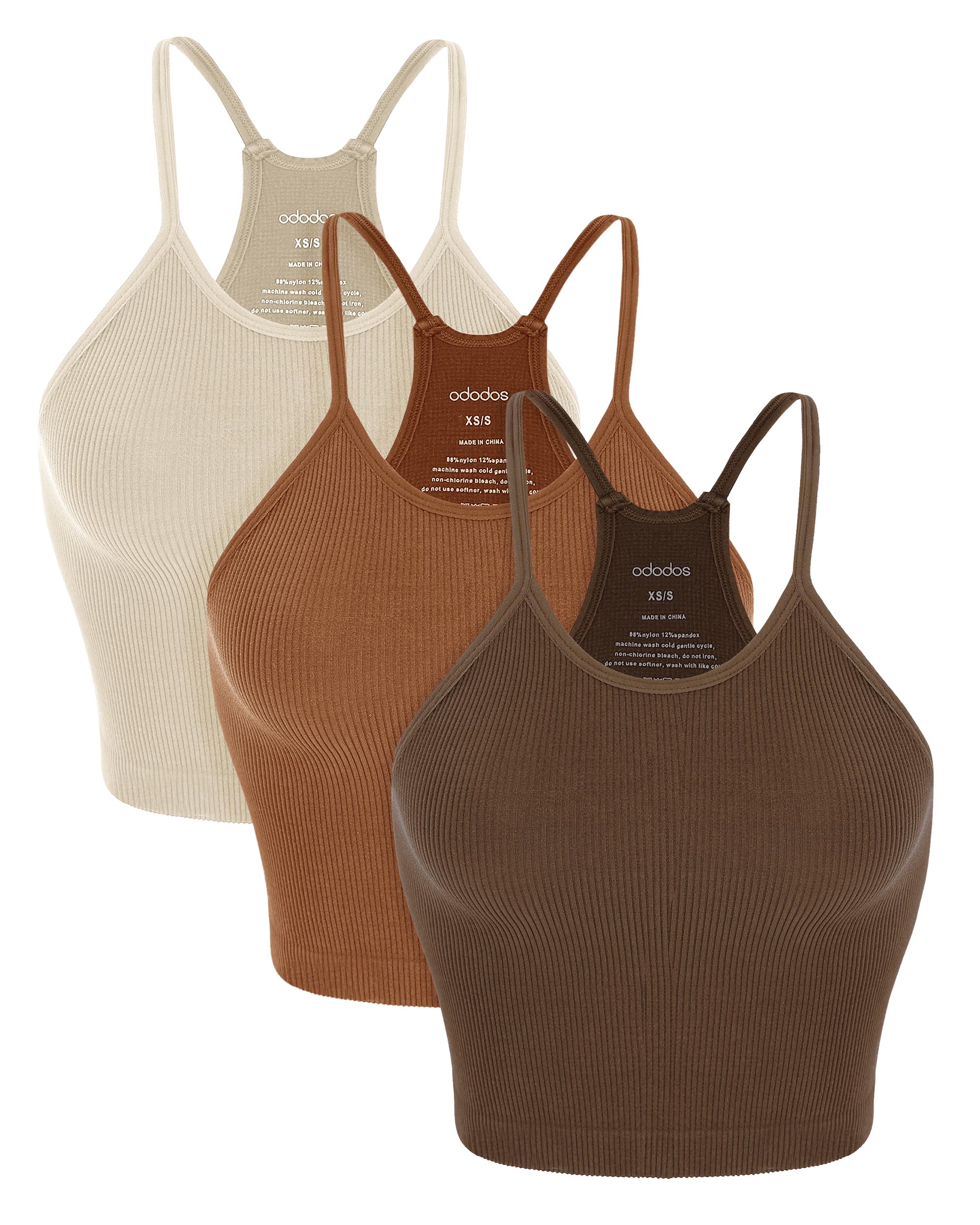ODODOS Women's Crop Camisole 3-Pack Seamless Rib-Knit Crop Tank Tops ...