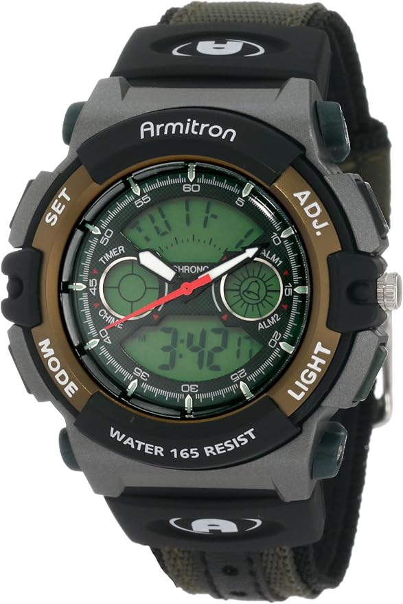 Armitron Men's 201437GRN Chronograph Analog-Digital Instalite Black ...