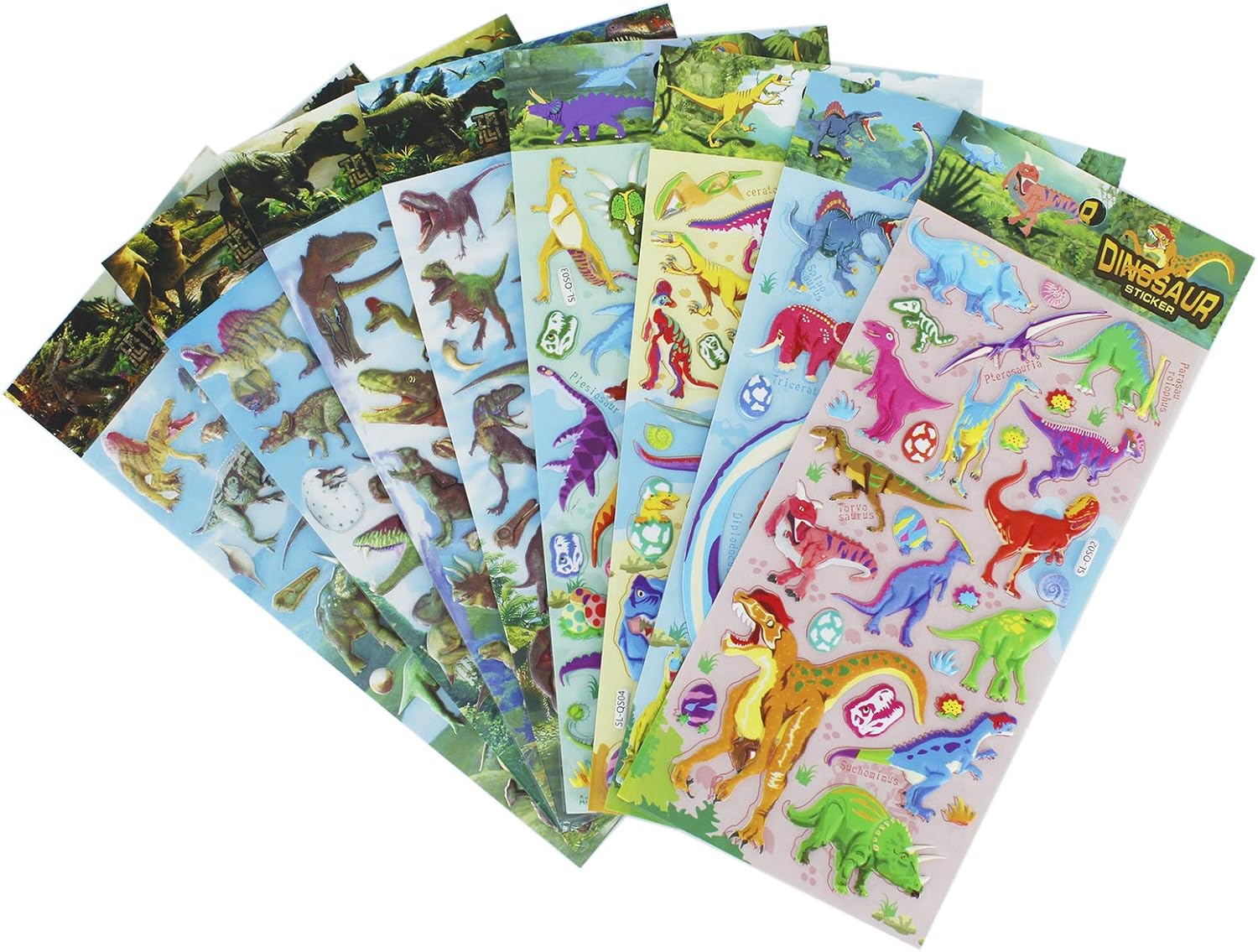 Dinosaur Stickers 8 Sheets with Tyrannosaurus Rex, Triceratops ...