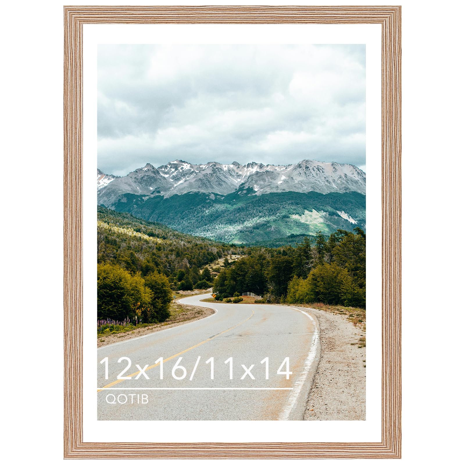 QOTIB Wood 12x16 Picture Frame with 11x14 Mat Rustic Brown, Display ...