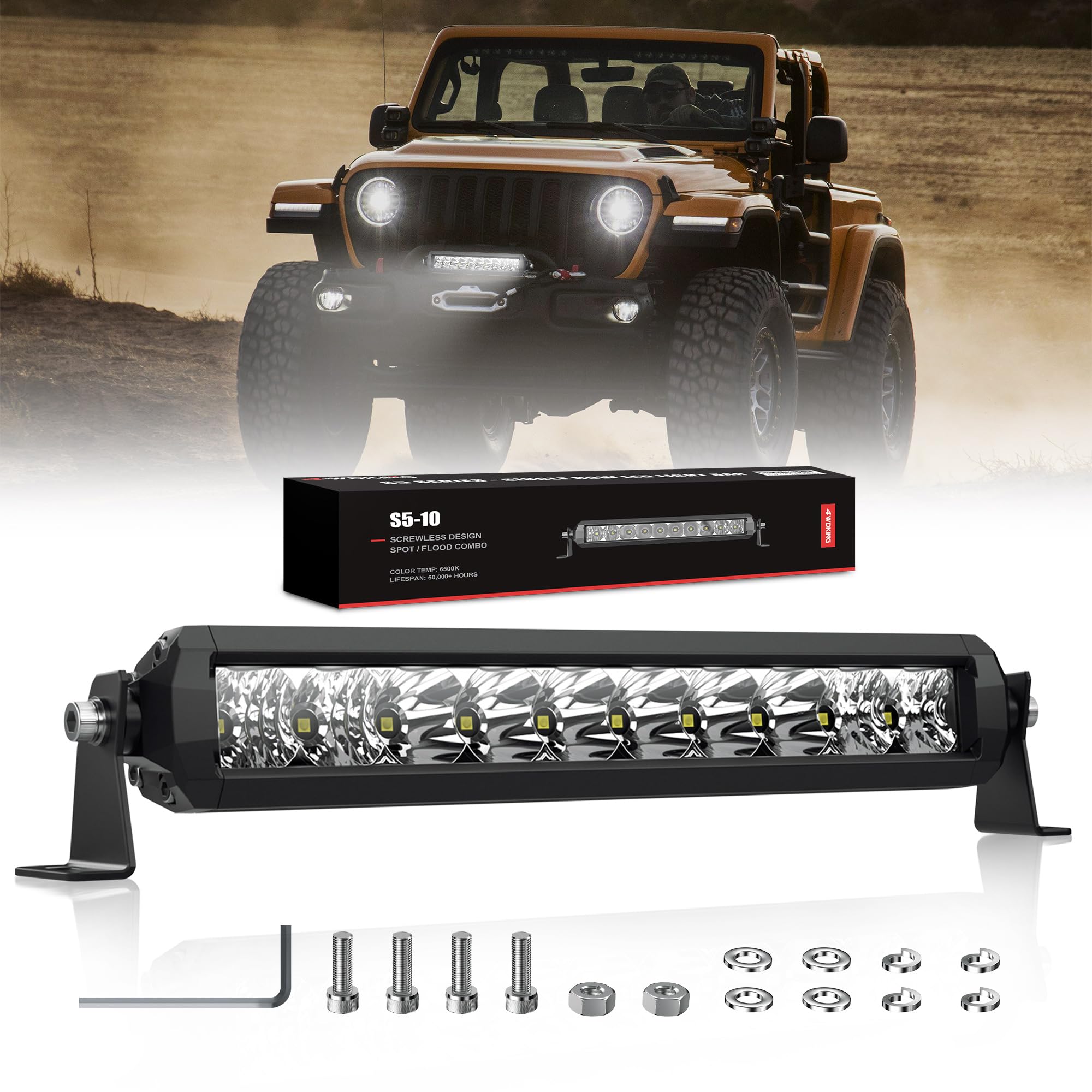 4WDKING LED Light Bar 12 inch 50W Off Road LED Spot Flood Combo Work ...