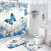 Amazon.com: 4 Pcs Flower Butterfly Shower Curtain Set with Non-Slip Rug ...