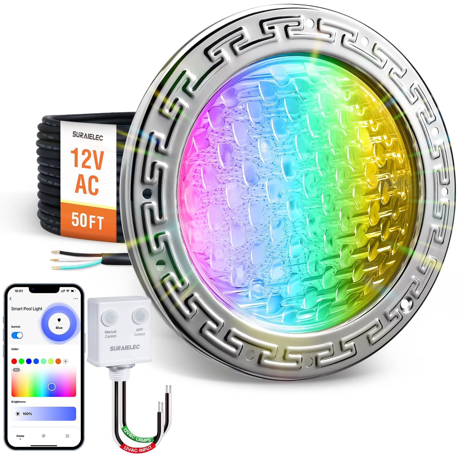 SURAIELEC 12V Smart LED Pool Lights, 35W Wi-Fi Pool Lights for Inground ...