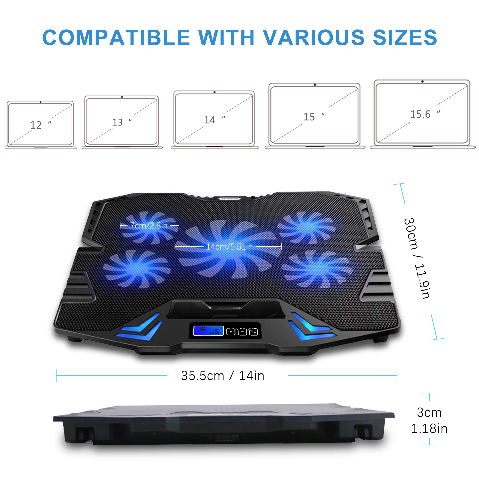 Mua TopMate C5 12-15.6 inch Gaming Laptop Cooler Cooling Pad, 5 Quiet ...