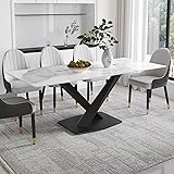 Amazon.com - Modern Rectangle Marble Dining Table for 6-8,79" White Marble Sintered Stone Top ...