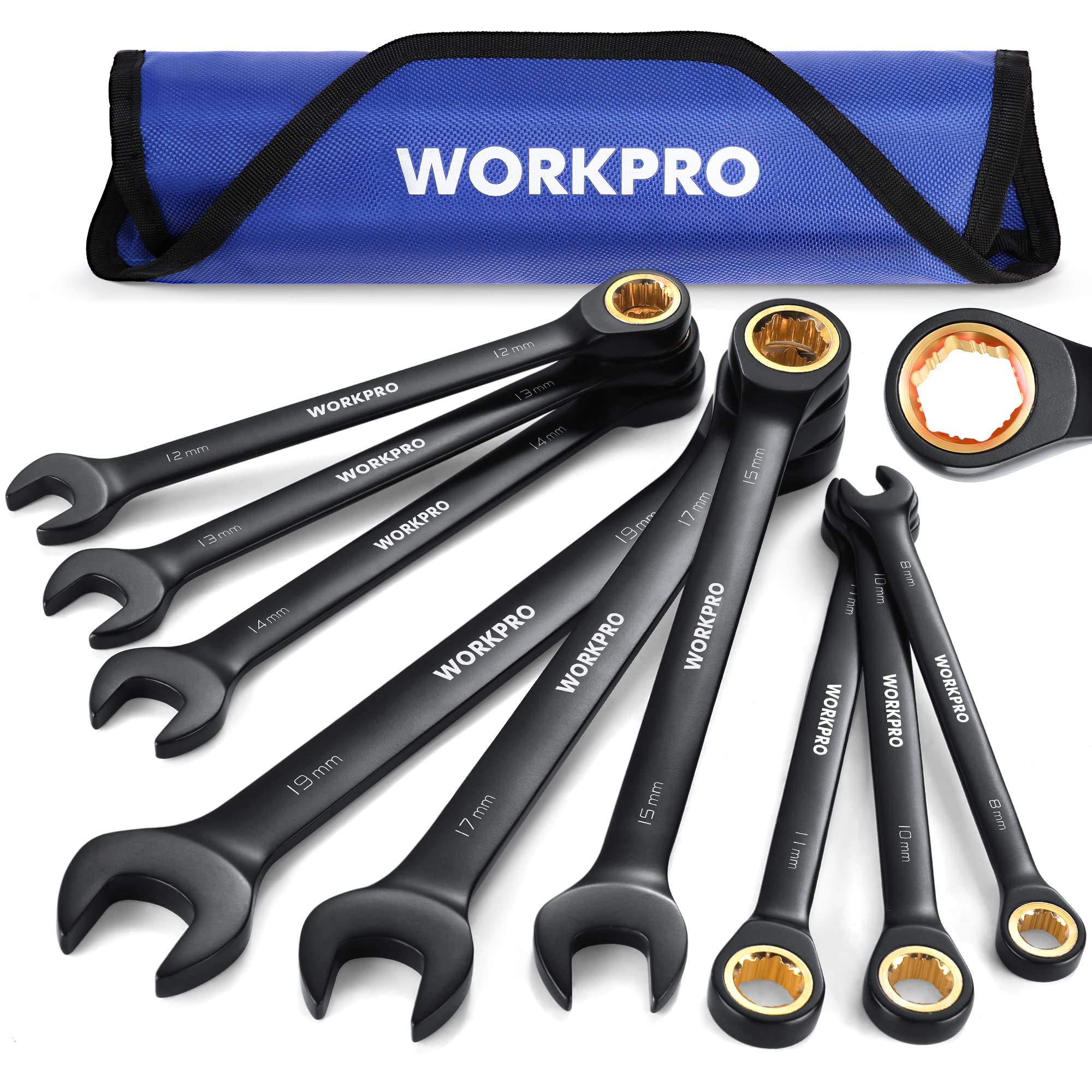 Mua WORKPRO 9-Piece Anti-Slip Ratcheting Combination Wrench Set, Metric 8-19 mm, 72-Teeth, Cr-V ...