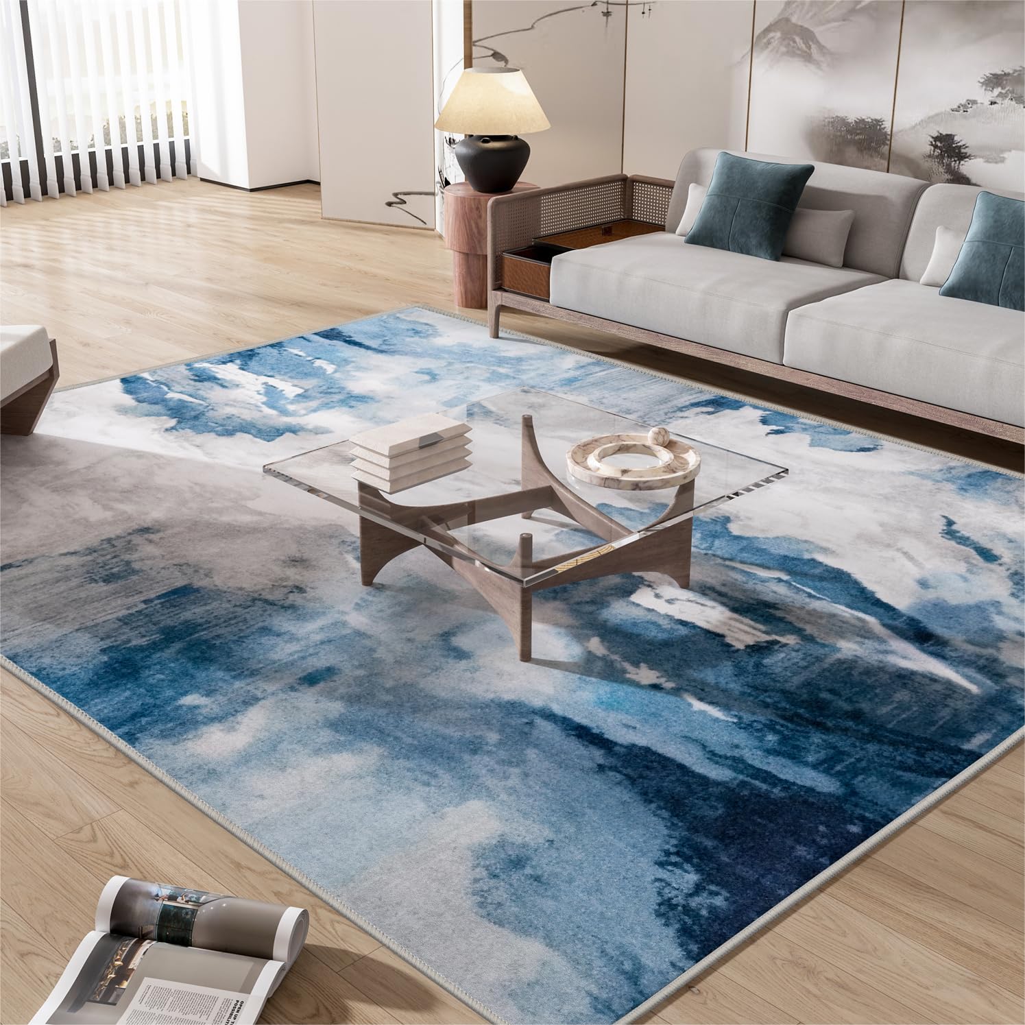 INGEROOM Washable Area Rug 5x7, Abstract Design Non Slip Low Pile Area ...