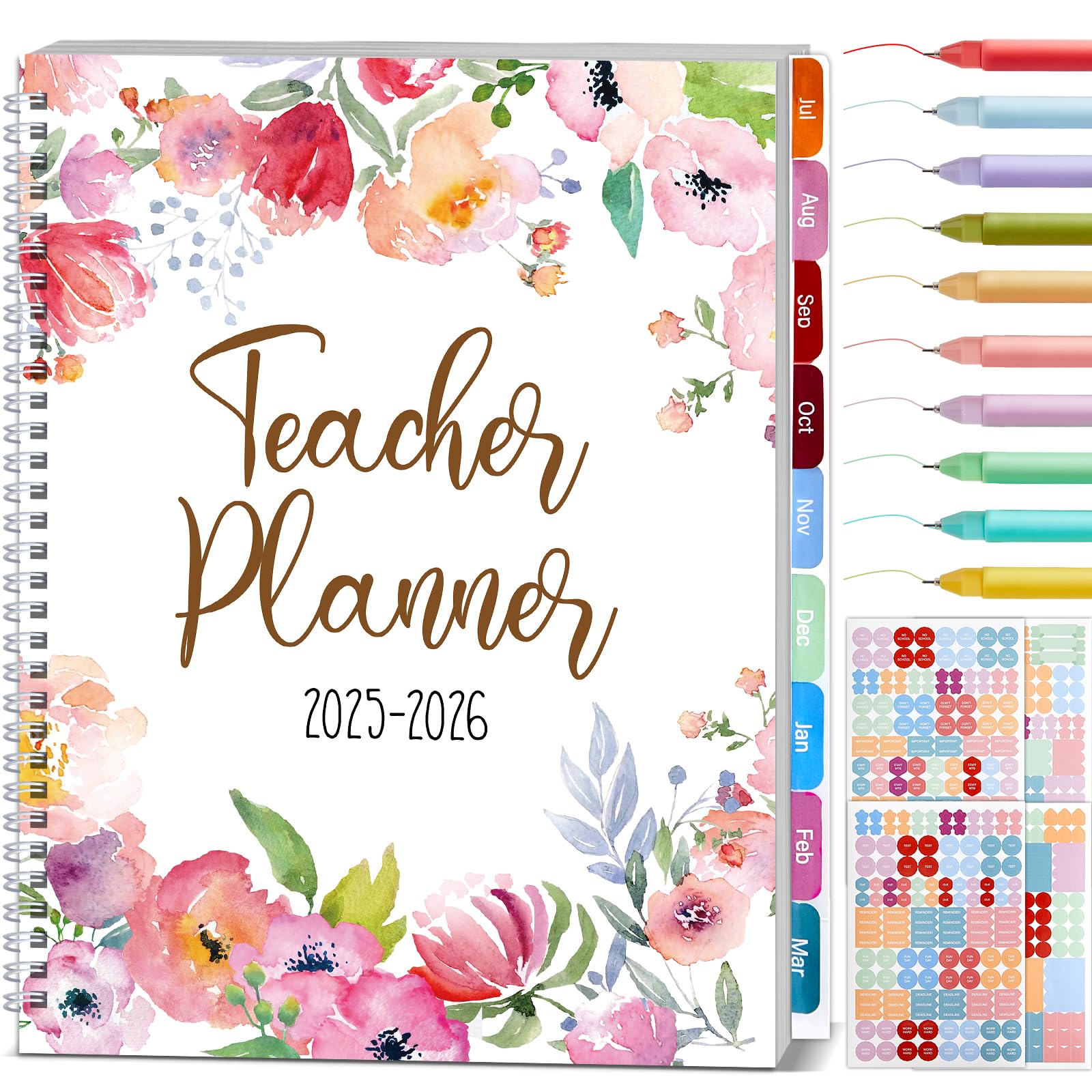 11PCS 2025-2026 Teacher Planner Notebook with 10 Pens&Section Lesson ...