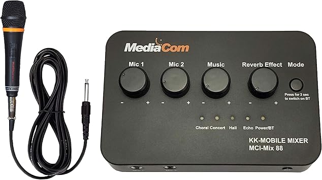 MediaCom Karaoke Anywhere Mixer with Bluetooth 5.0 Connection, 1 Corded ...