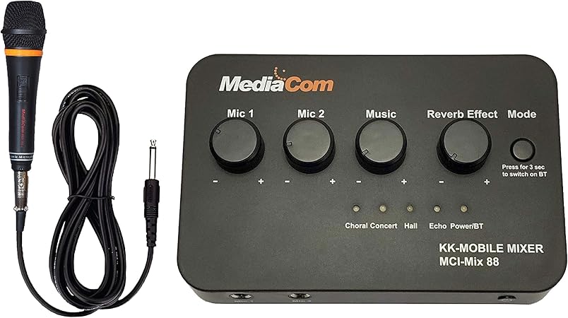 MediaCom Karaoke Anywhere Mixer with Bluetooth 5.0 Connection, 1 Corded ...