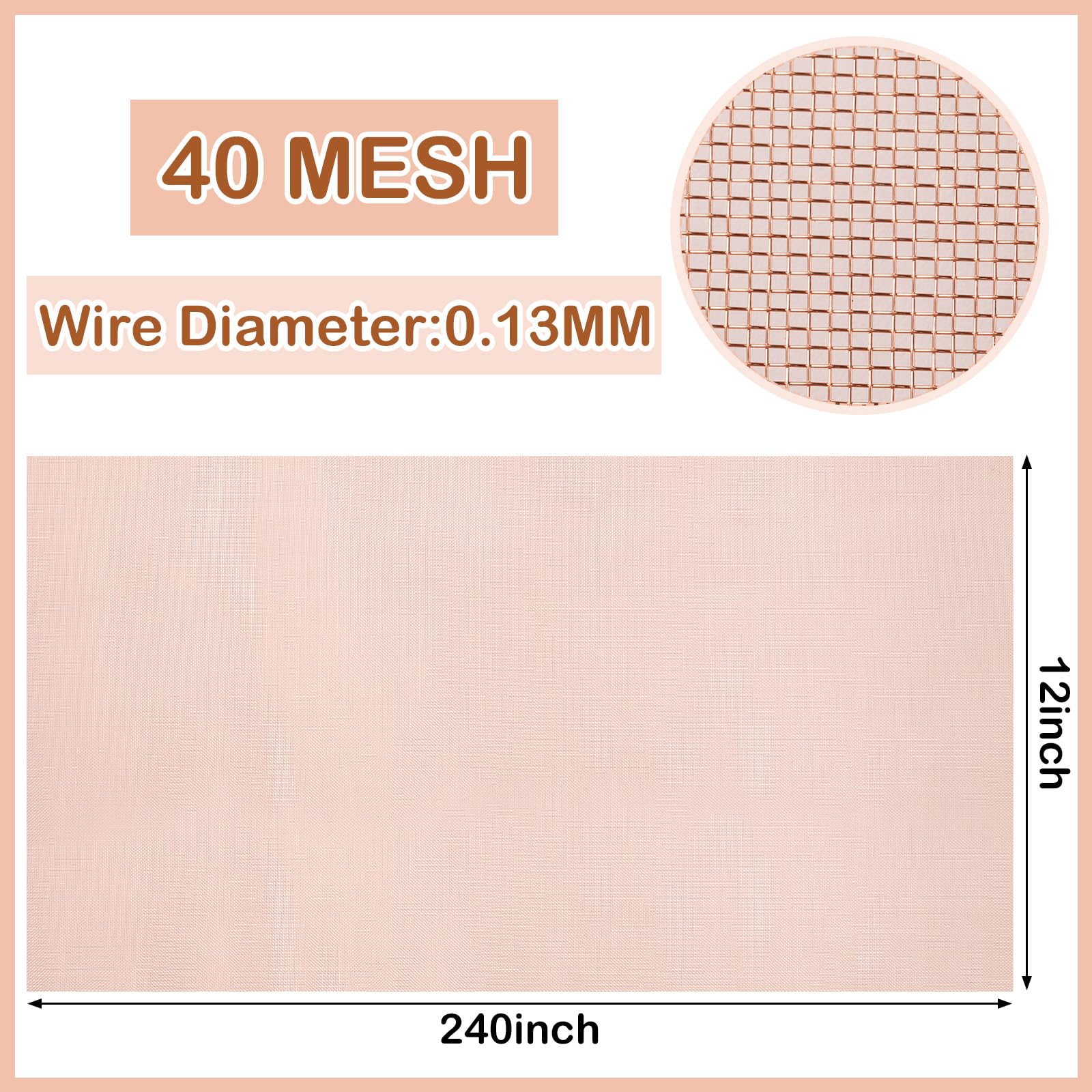 Mua 12" x 240" Copper Mesh Screen 40 Mesh Pure Copper Wire Copper ...