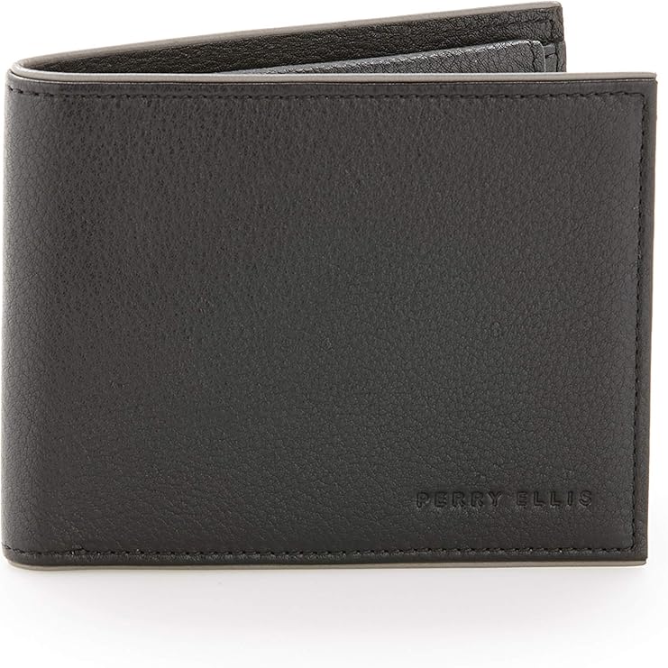 Perry Ellis Men's Full Grain Glazed Finish RFID Passcase Wallet, Black ...