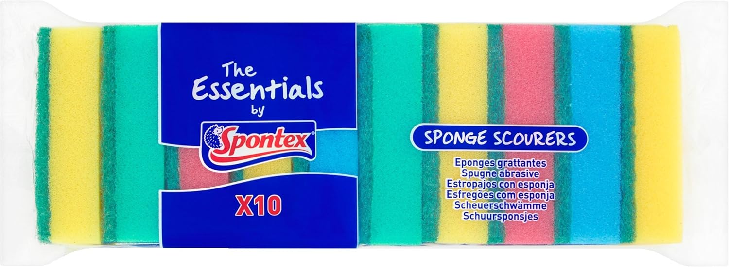 Spontex Essentials Sponge Scourers - 12 Packs of 10 (Total 120 Sponger ...