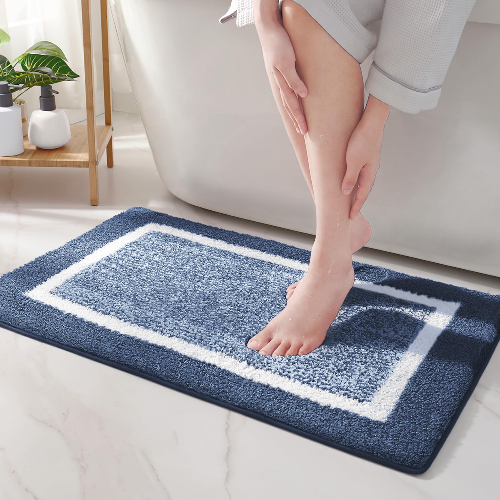 Color&Geometry Bath Mats for Bathroom Non Slip, 16"x24" Small Dark Blue ...