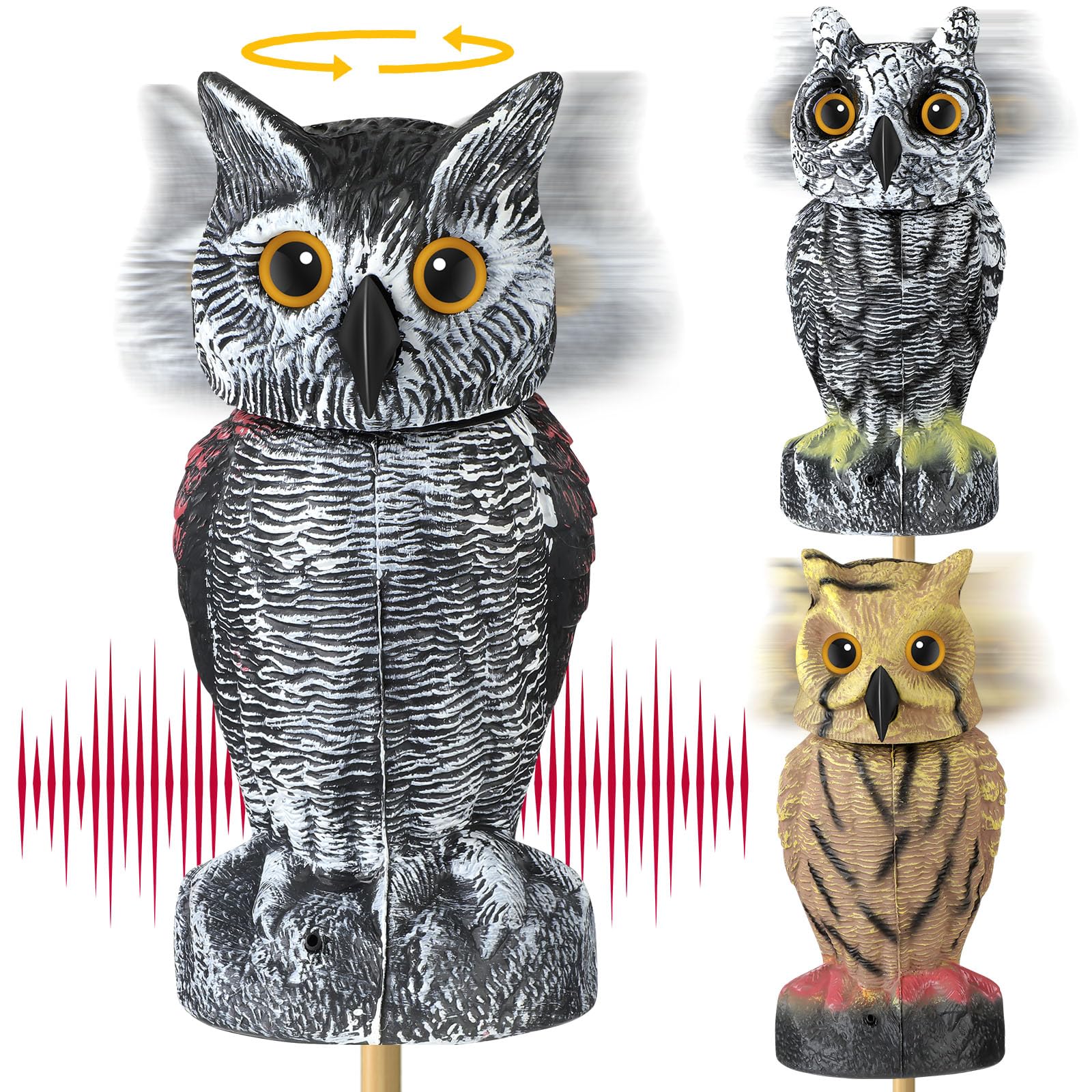 Qualirey 3 Pcs Fake Owl Decoy to Scare Birds Away Plastic Bird ...