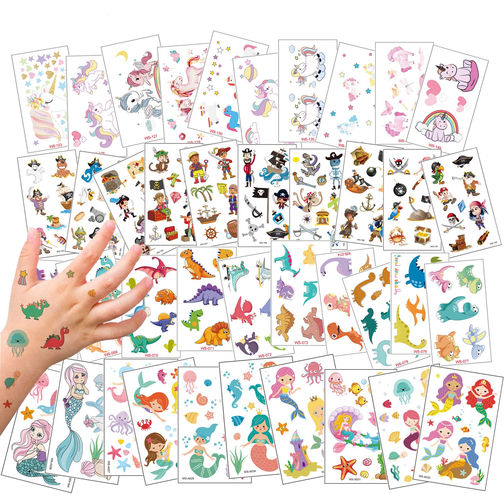 Buy 40 Sheets Temporary Tattoo for kids, Unicorn & Dinosaur & Pirate ...