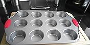 Amazon.com: Amazon Basics Non-Stick 12-Cup Muffin Pan, Gray with Red ...