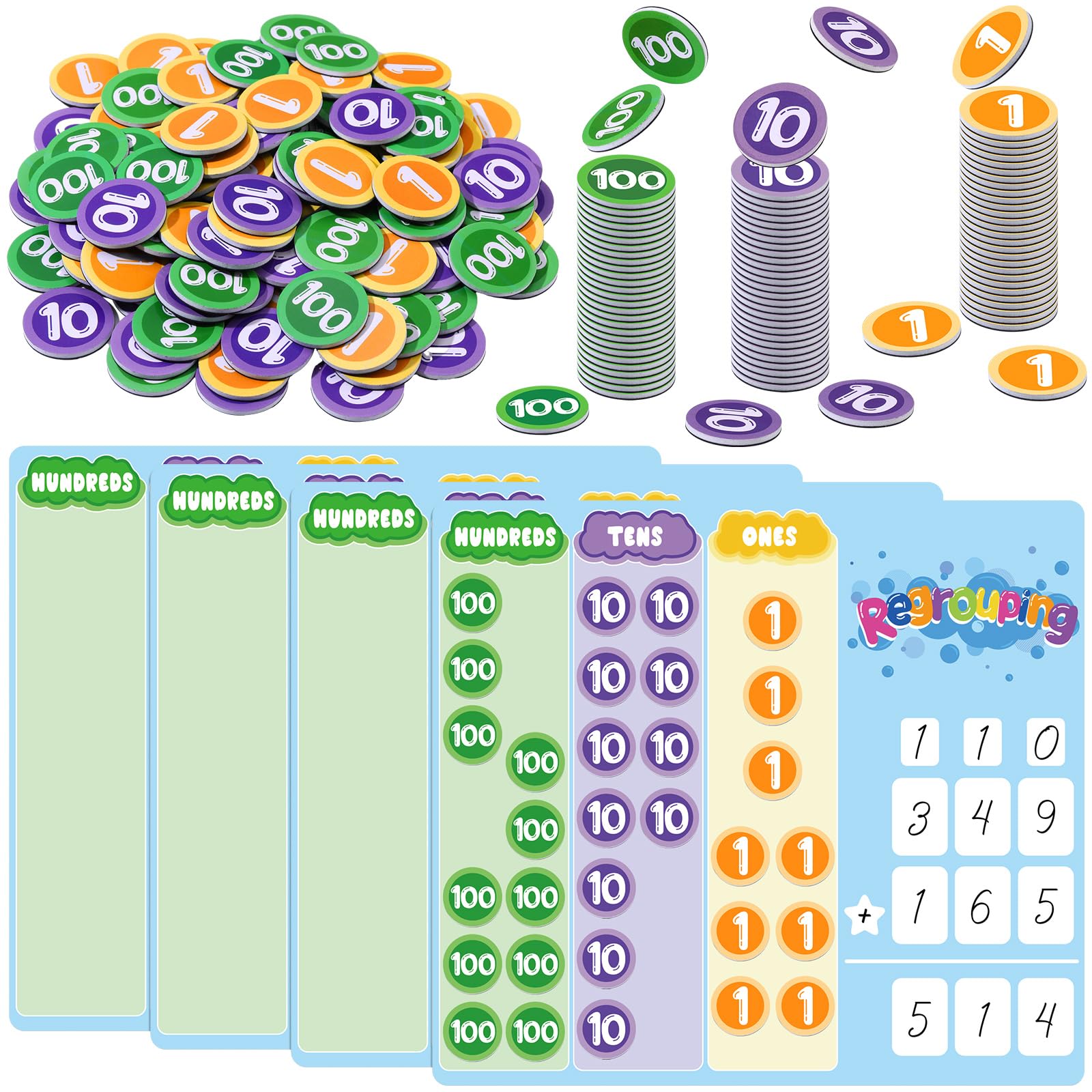 Saypacck 4 Sets Regrouping Base Ten Place Value, Magnetic Dry Erase ...