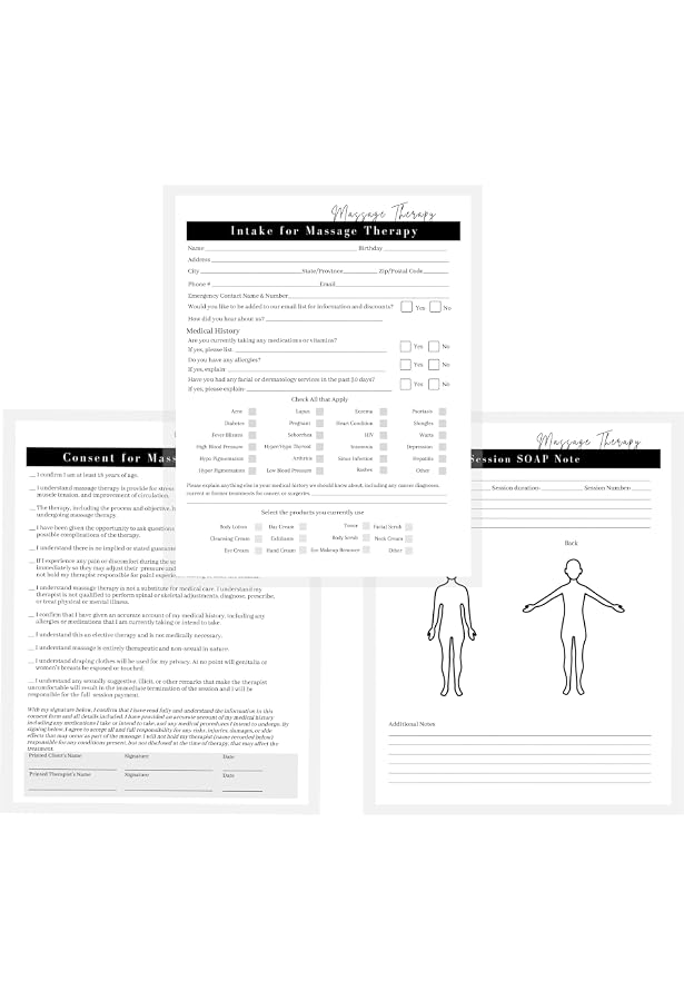 Massage Soap Massage Therapist Forms Intake,Consent,SOAP Notes,Body ...