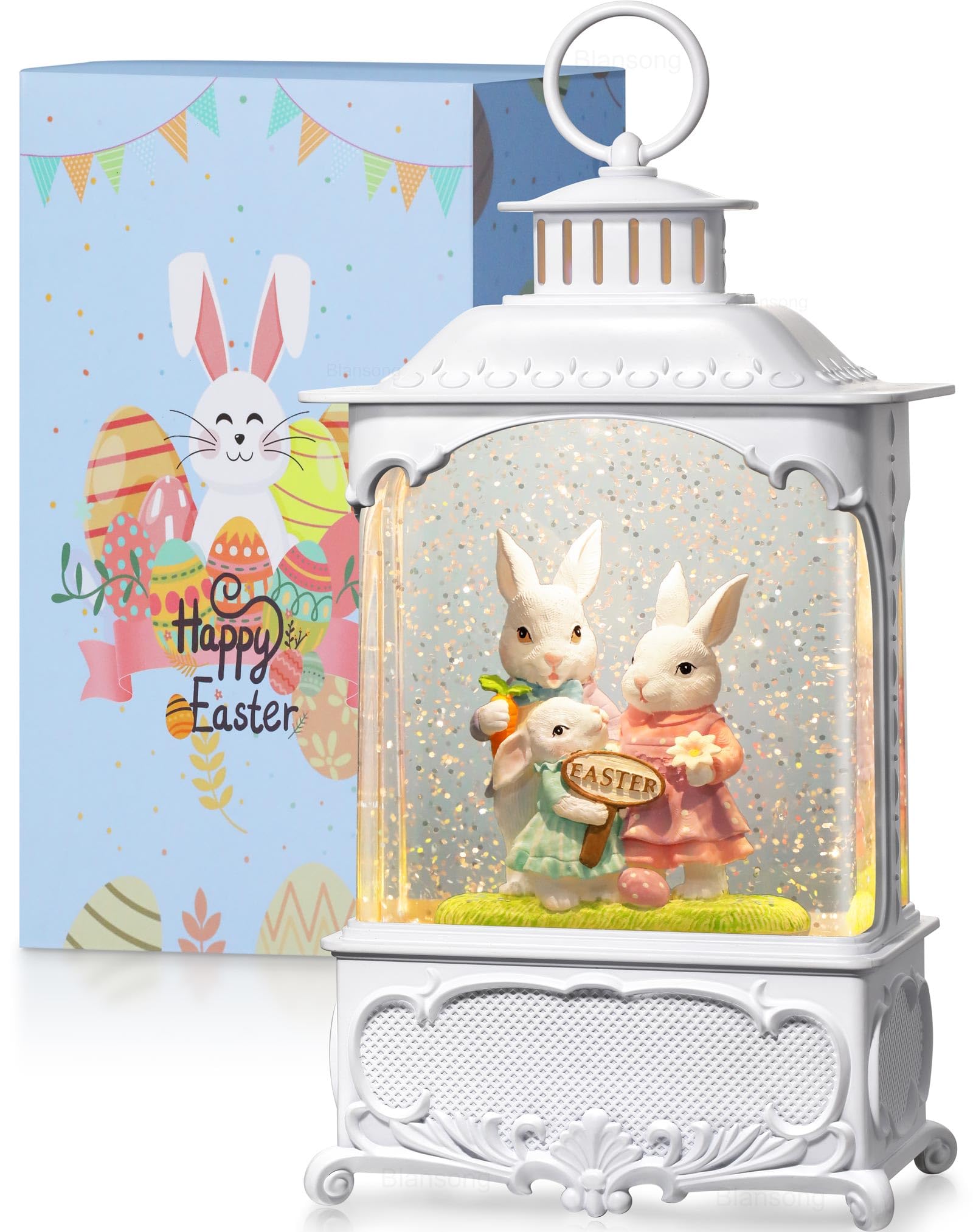 Blansong Easter Snow Globe Bunny Snow Globe Lantern with Timer, USB and ...
