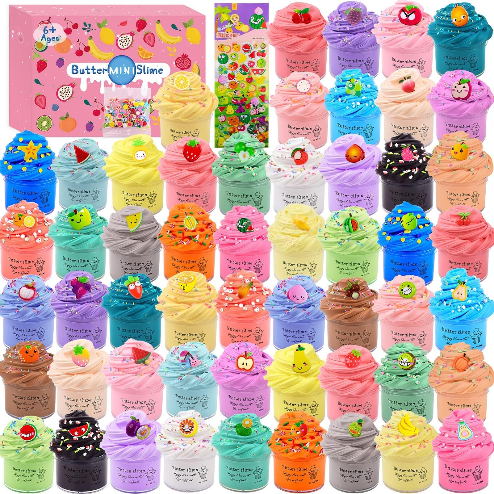 Slime Kit with 54 Pack Mini Butter Slime, Non-Sticky and Super Soft ...